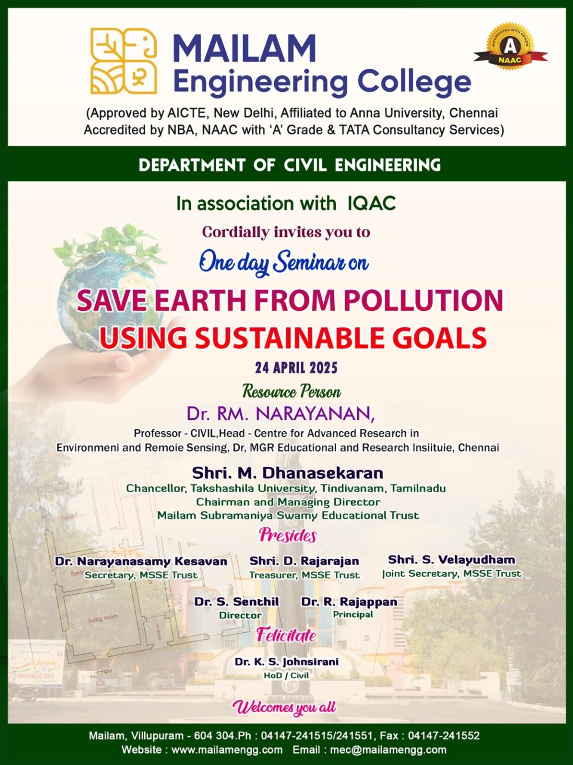 Seminar on Save Earth from Pollution using Sustainable Goals - MEC